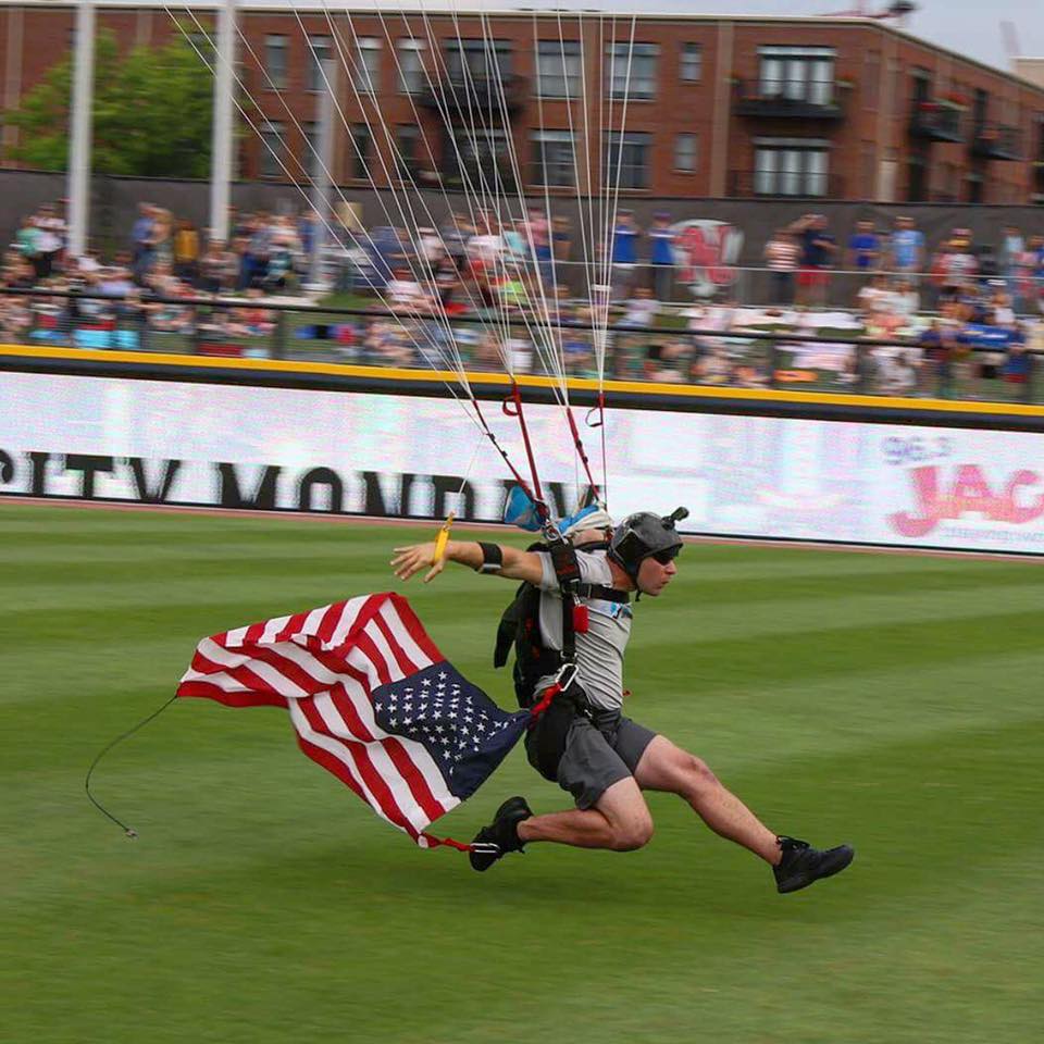 Nashville Sounds get a flag jump for the 4th - Music City Skydiving